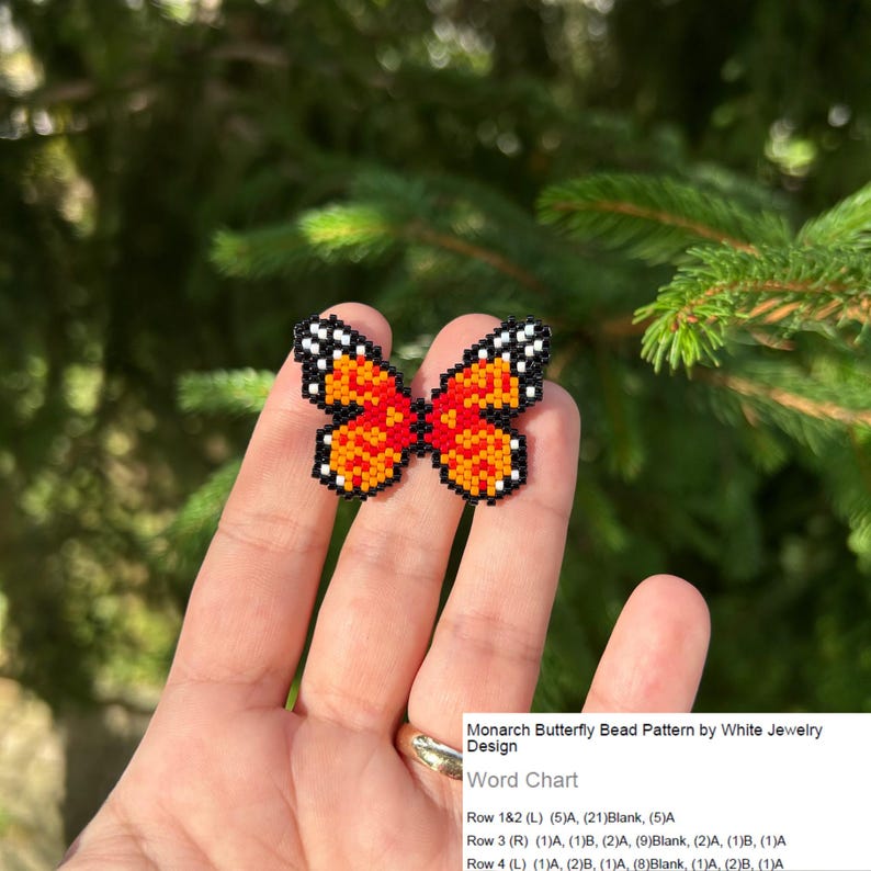 Monarch Butterfly Beaded Pattern for Peyote or Brick Stitch, Miyuki ...