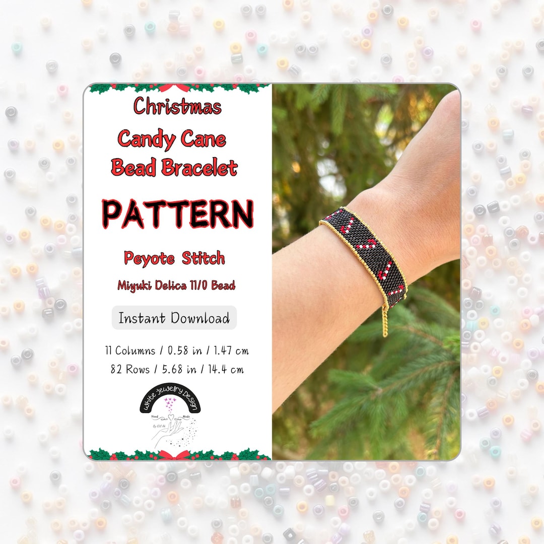 Christmas Candy Cane Bead Bracelet Pattern, Peyote Stitch, Miyuki ...