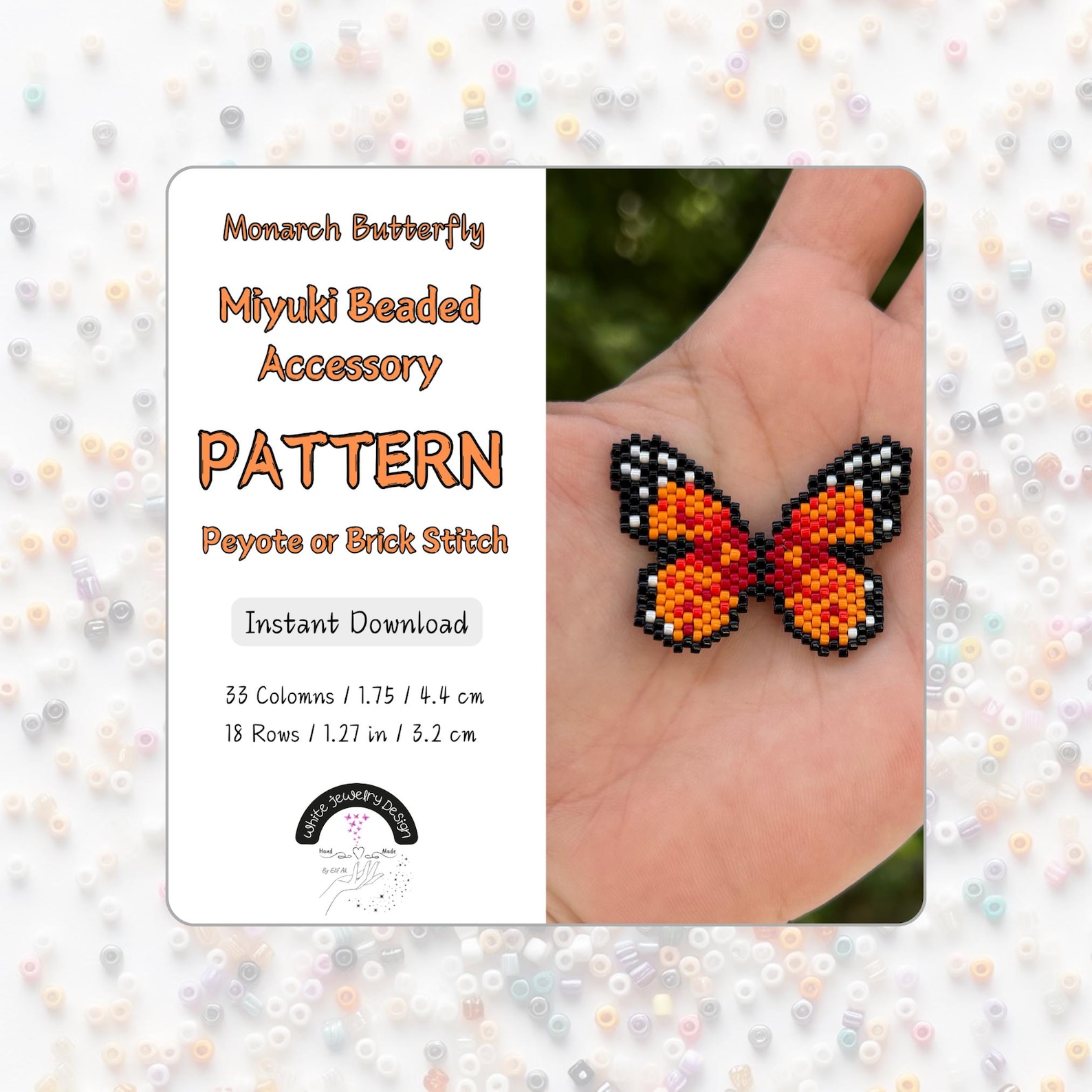 Monarch Butterfly Beaded Pattern, Miyuki Beads, Peyote or Brick Stitch ...