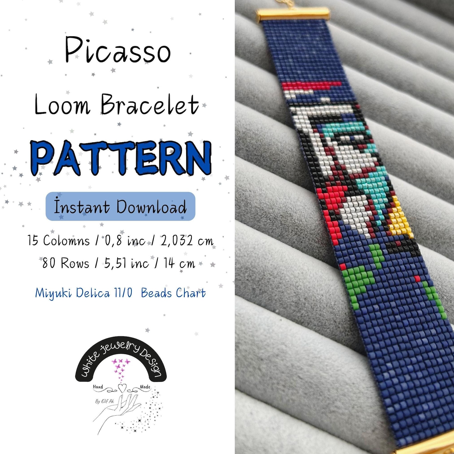 Miyuki Bead Pattern, Picasso Miyuki Bead Loom Bracelet Pattern, Miyuki ...