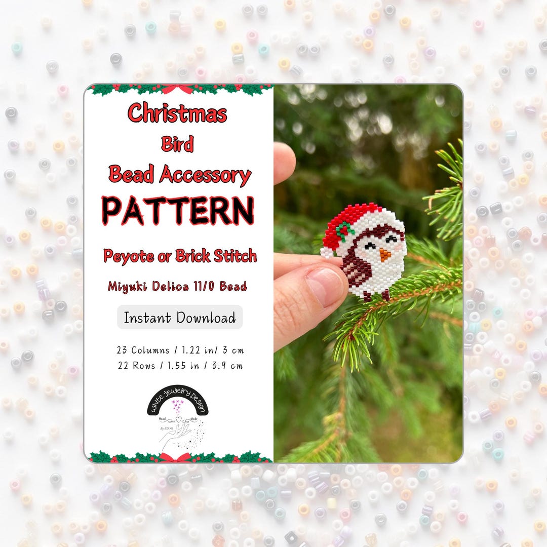 Christmas Bird Bead Pattern Peyote/brick Stitch, Miyuki Delica 11/0 Beads DIY Christmas Ornament ...