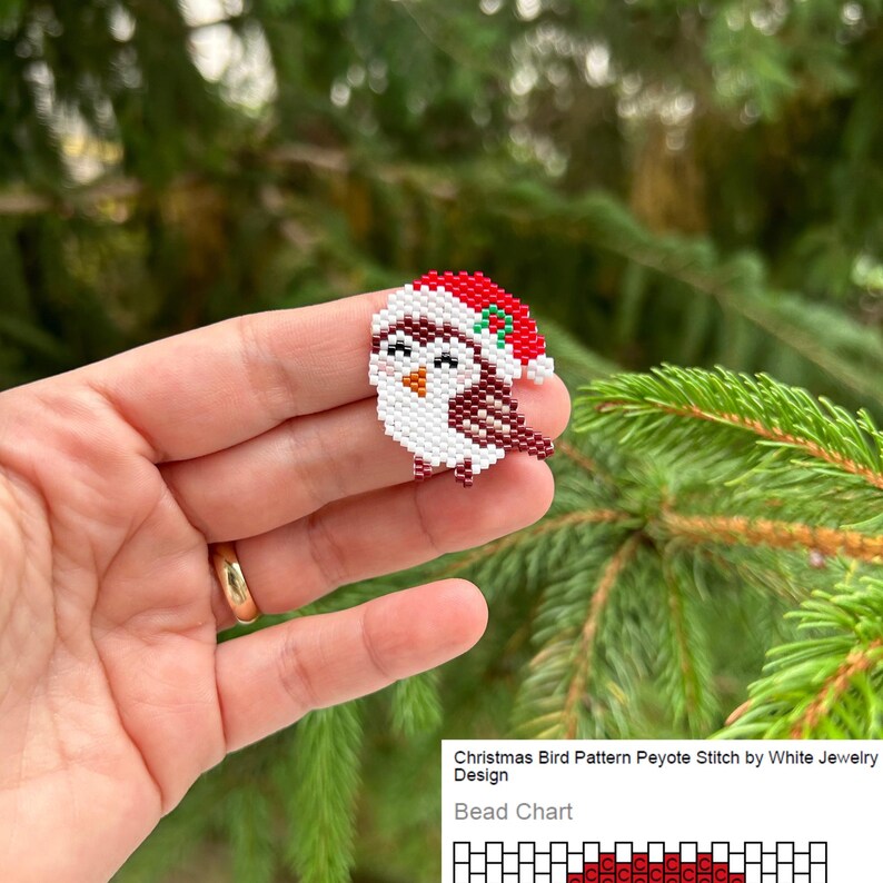 Christmas Bird Bead Pattern Peyote/brick Stitch, Miyuki Delica 11/0 Beads DIY Christmas Ornament ...