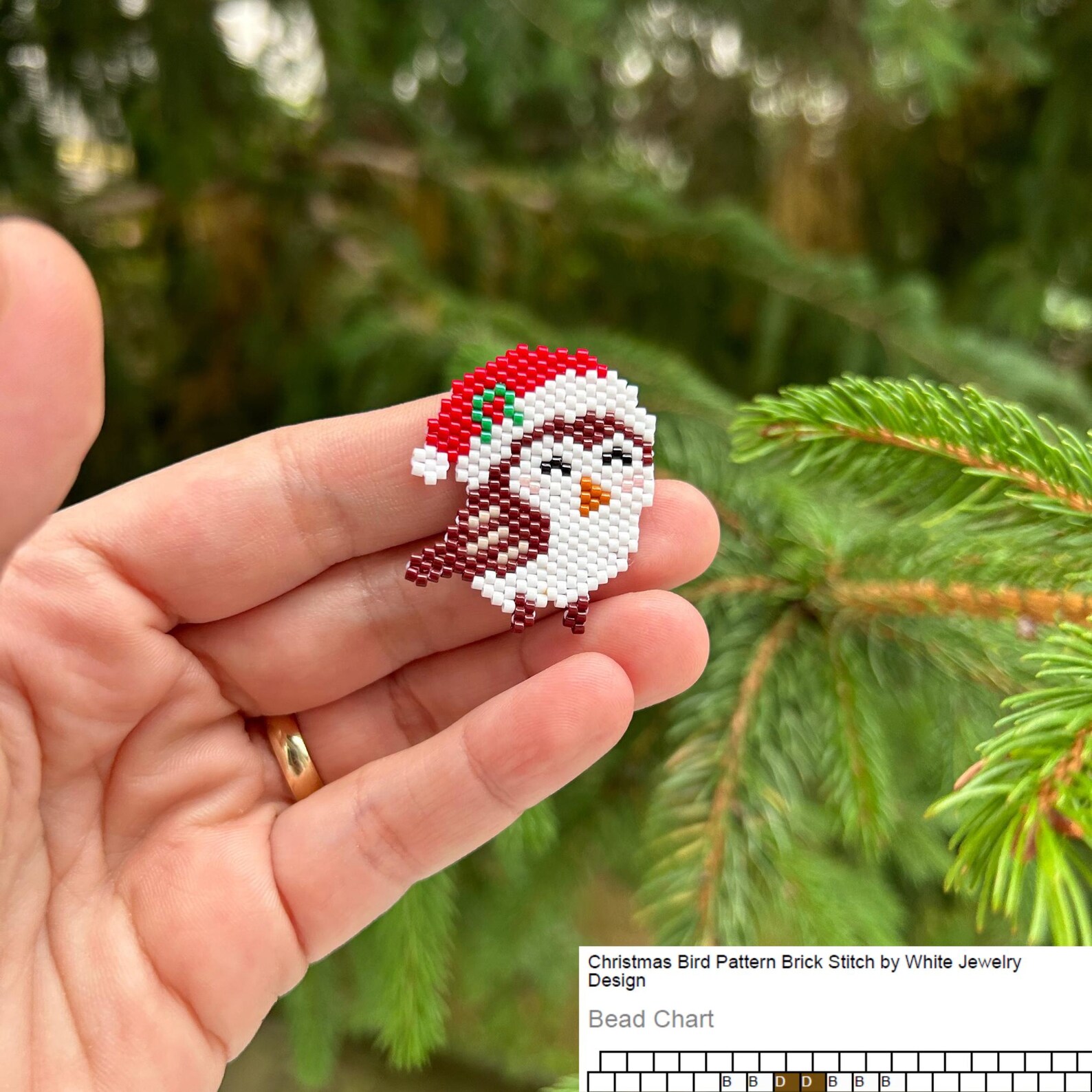 Christmas Bird Bead Pattern Peyote/brick Stitch, Miyuki Delica 11/0 Beads DIY Christmas Ornament ...