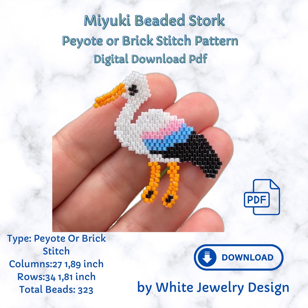 Miyuki Beaded Stork Pattern, Peyote or Brick Stitch (digital Download ...