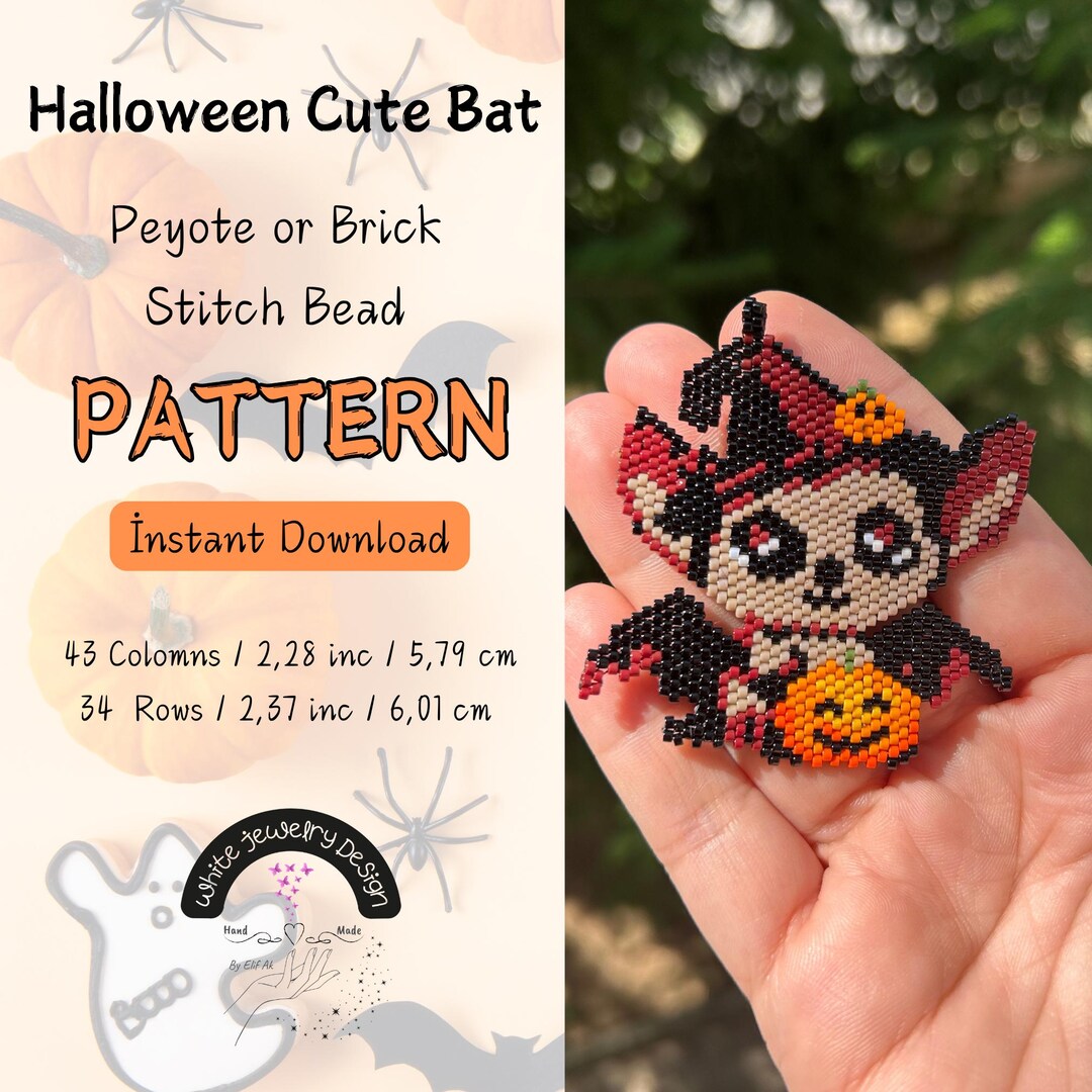 Miyuki Bead Pattern, Halloween Cute Bat Peyote or Brick Stitch Bead ...