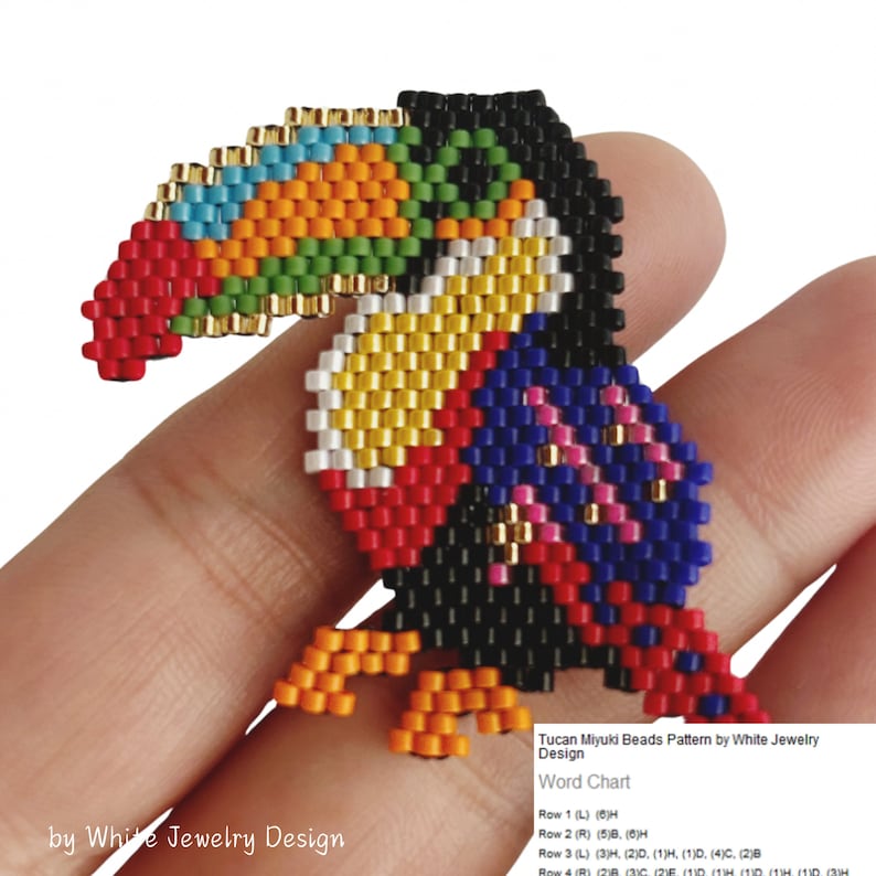 Miyuki Bead Pattern, Brick and Peyote Stitch Pattern, Seed Bead Toucan Pattern, Digital Download ...