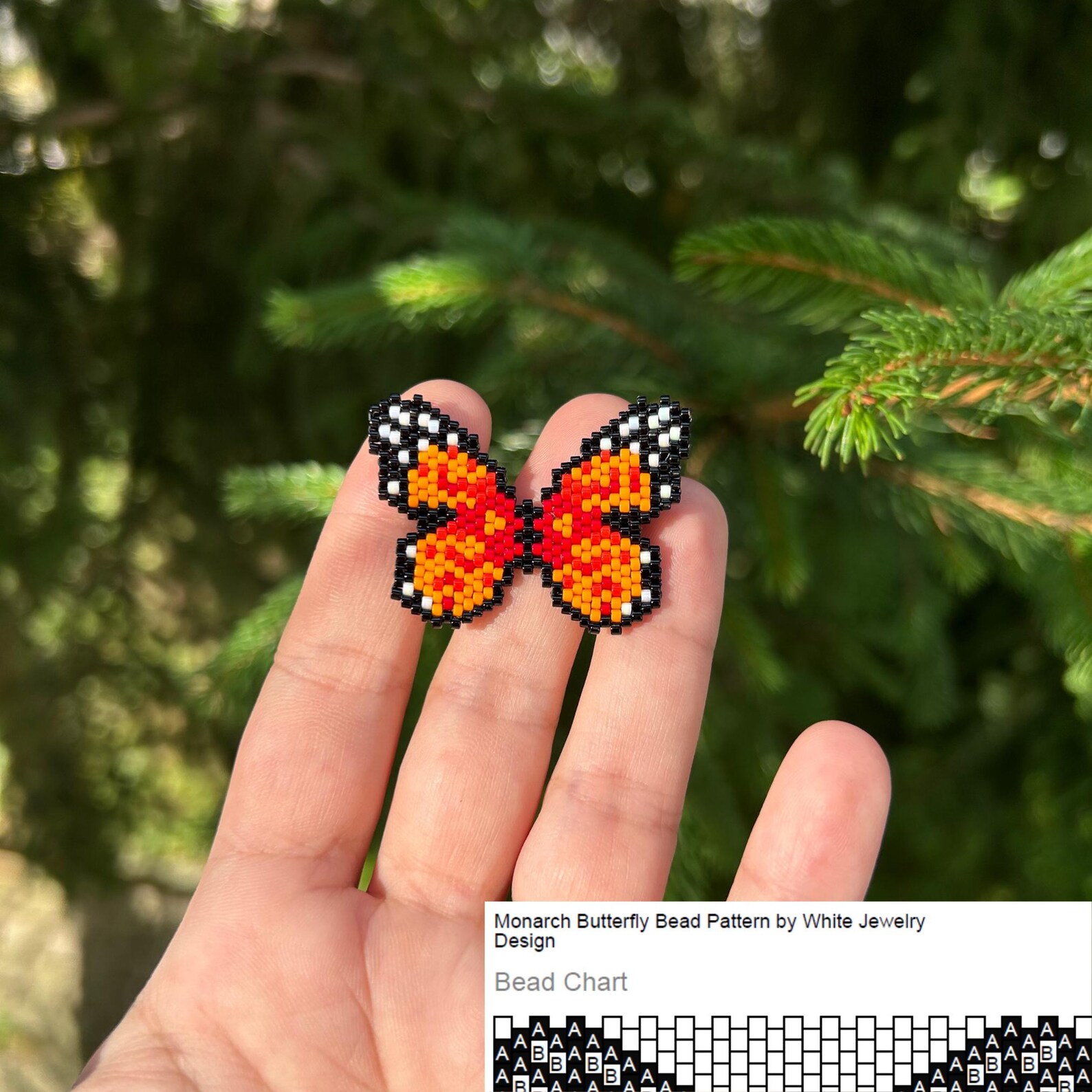 Monarch Butterfly Beaded Pattern for Peyote or Brick Stitch, Miyuki ...