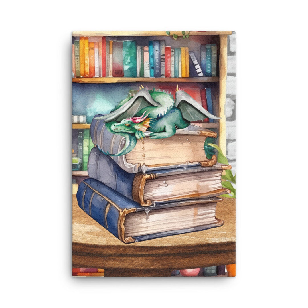 Sleeping Dragon Library Canvas - Etsy