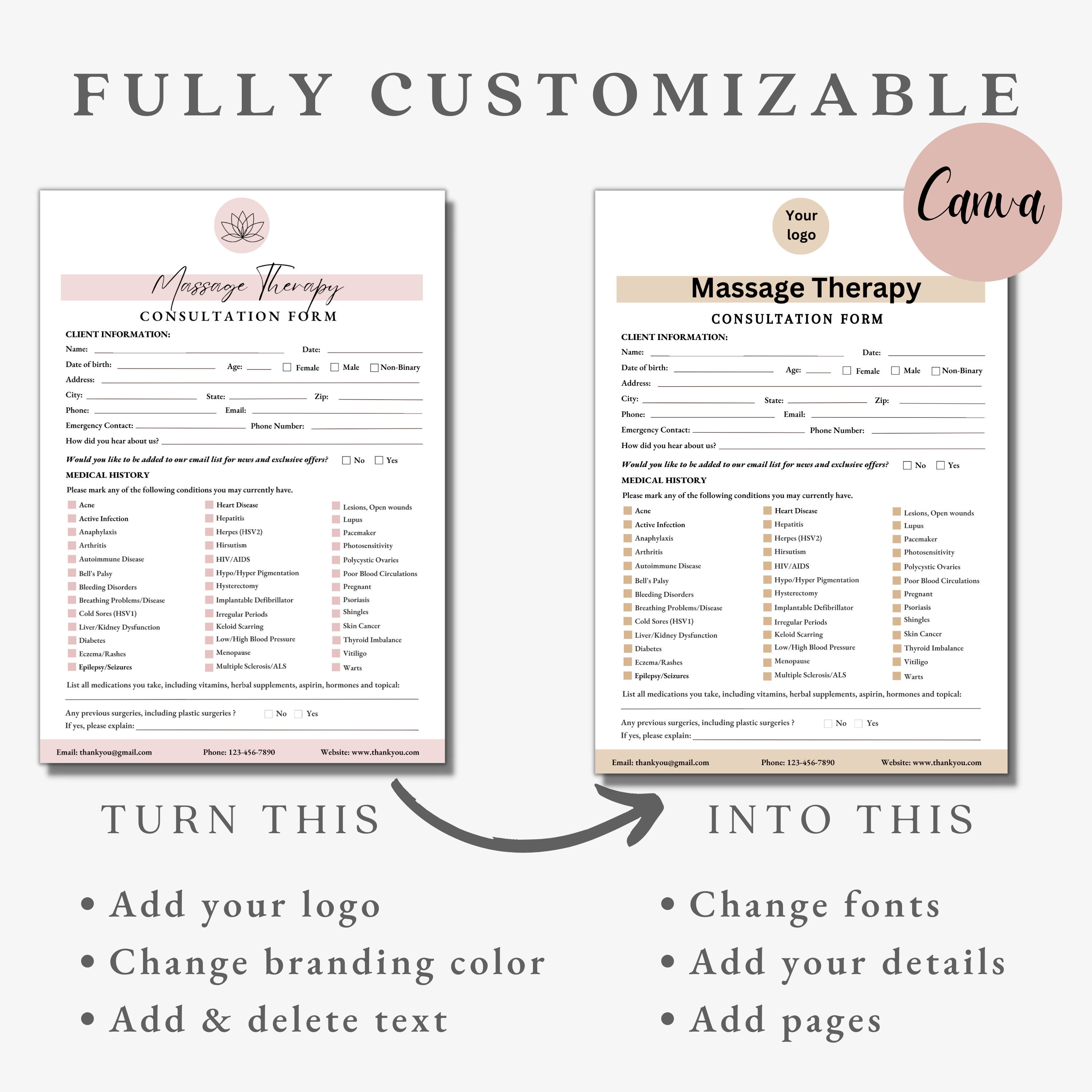 Massage Therapy Form, Massage Intake Form, Massage Aftercare, Massage ...