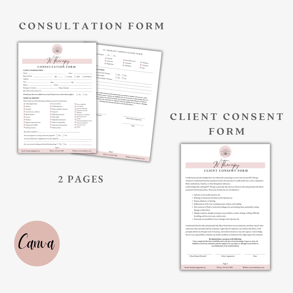 IV Therapy Template, IV Therapy Consent, Intravenous Therapy, Med Spa ...