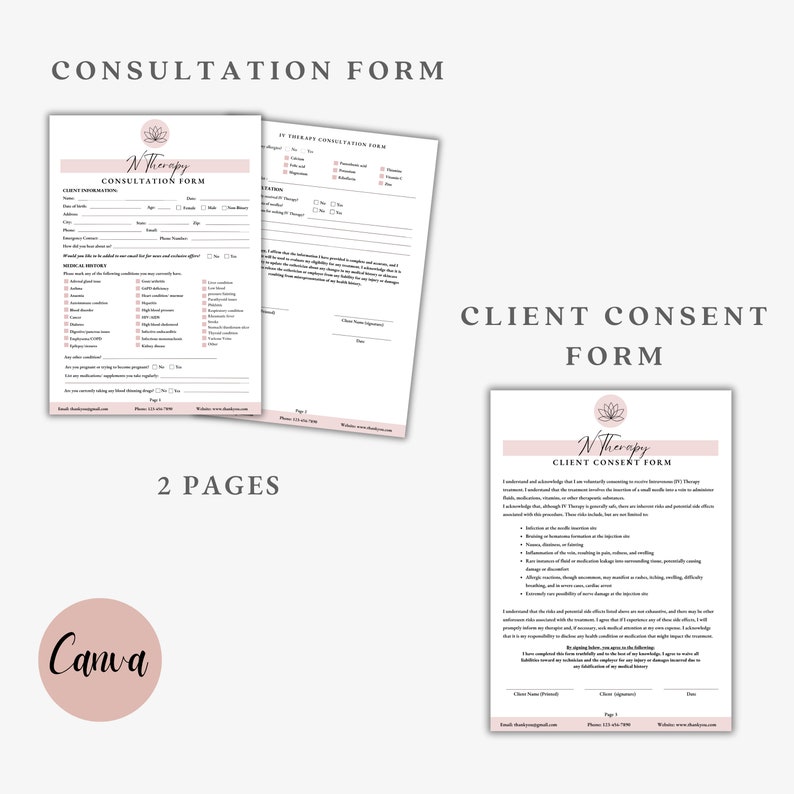 IV Therapy Template, IV Therapy Consent, Intravenous Therapy, Med Spa ...