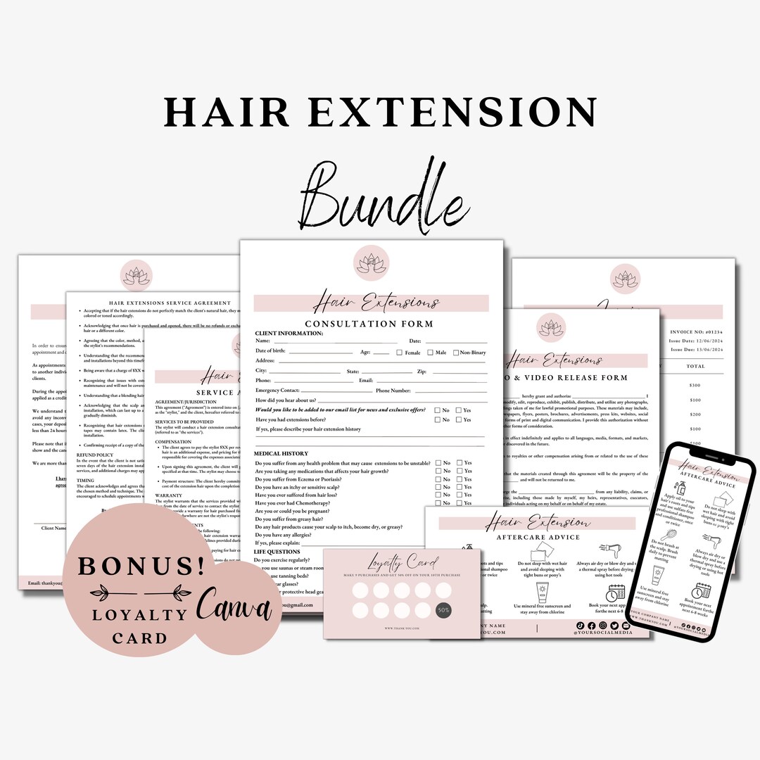 Hair Extension Forms, Hair Consultation, Hair Agreement, Hair ...