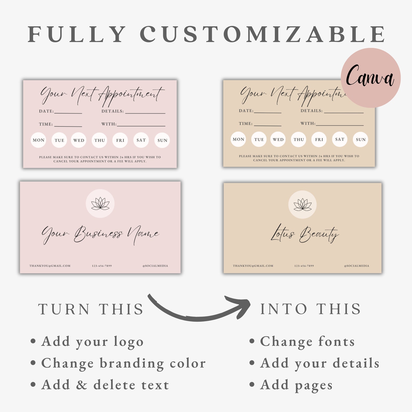 Beautician Cards, Booking Reminder, Salon Appointment, Beauty ...