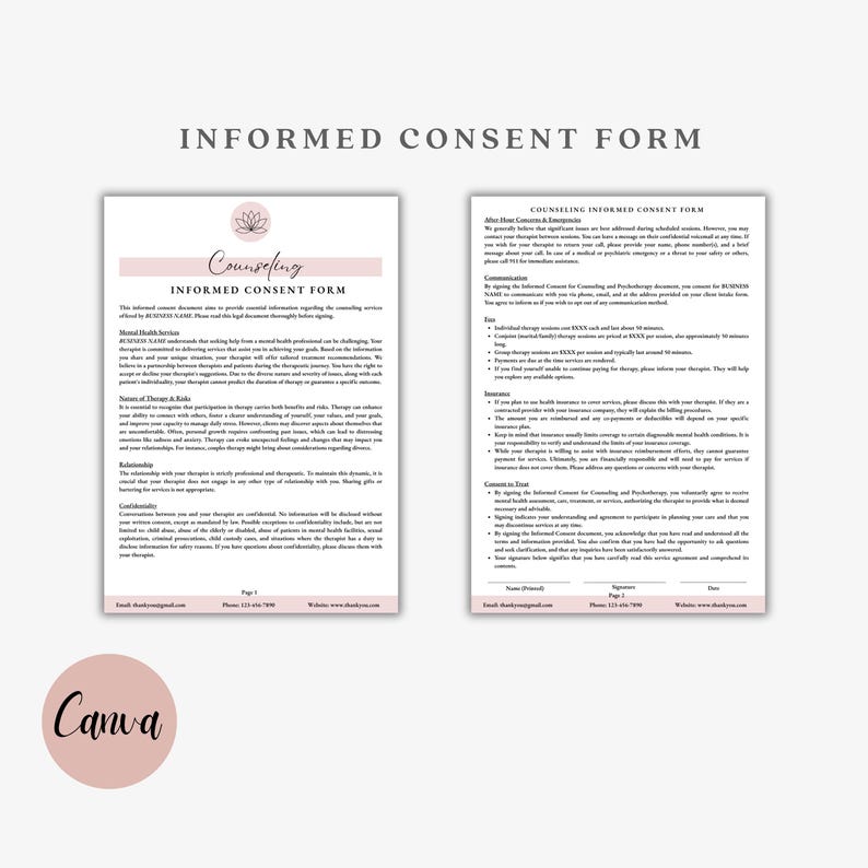 Counseling Therapist Intake, Informed Consent, Coaching Bundle ...