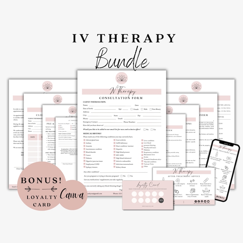 IV Therapy Template, IV Therapy Consent, Intravenous Therapy, Med Spa ...