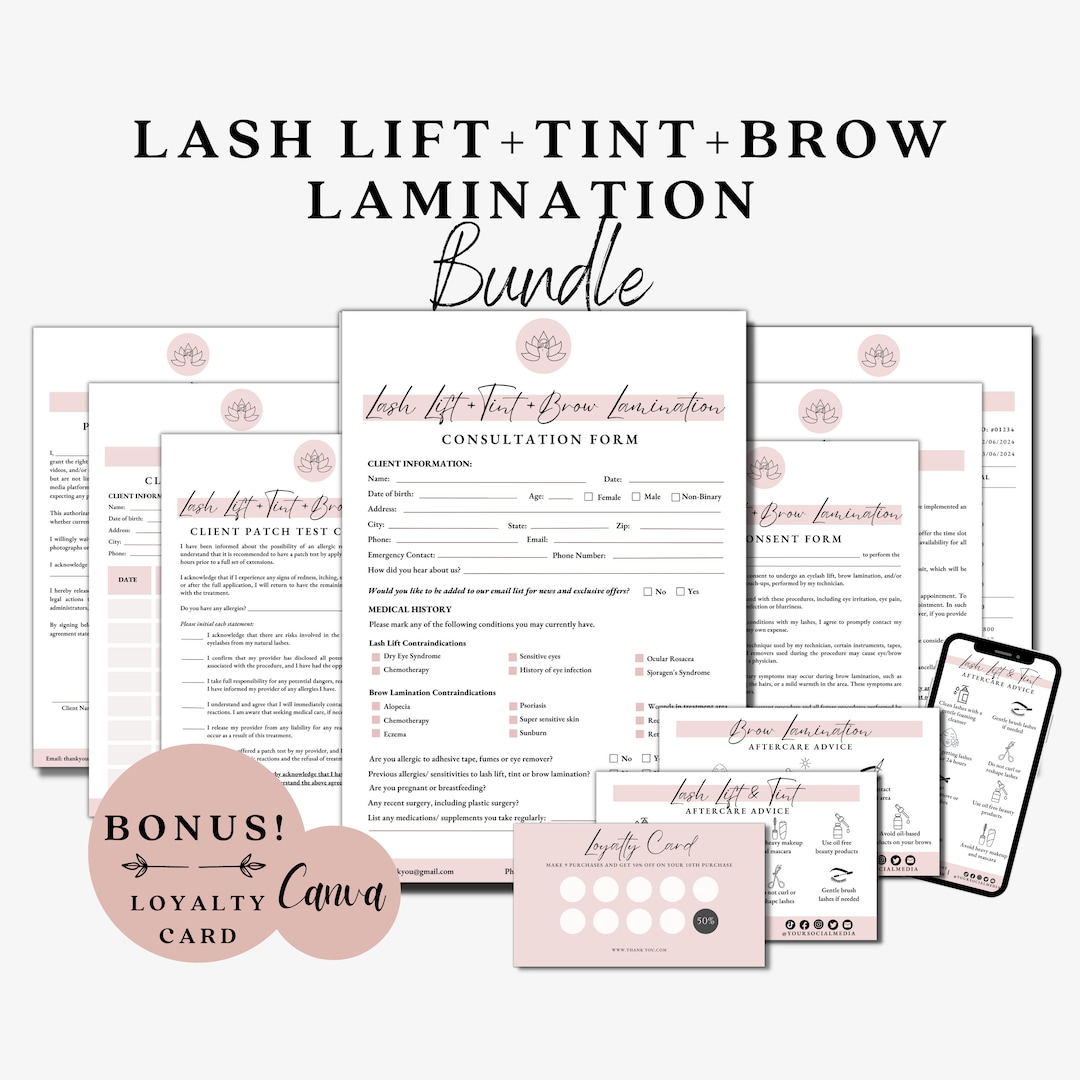 Brow Lamination Form, Lash Lift and Tint Forms, Esthetician Waivers ...