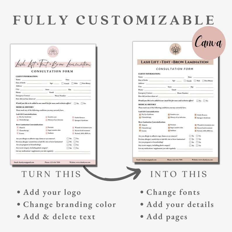 Brow Lamination Form, Lash Lift and Tint Forms, Esthetician Waivers ...