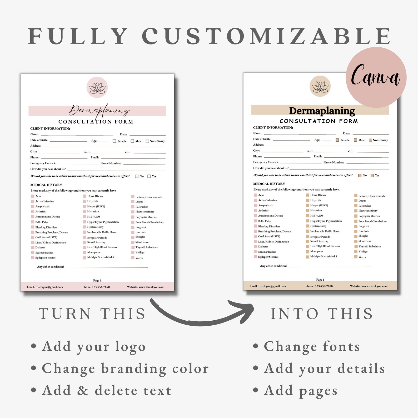 Dermaplaning Forms, Facial Consultation, Skincare Consent, Skincare ...