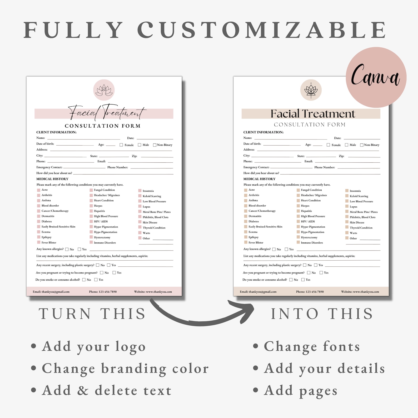 Facial Consultation Form, Facial Intake Form, Skincare Forms, Spa Forms ...