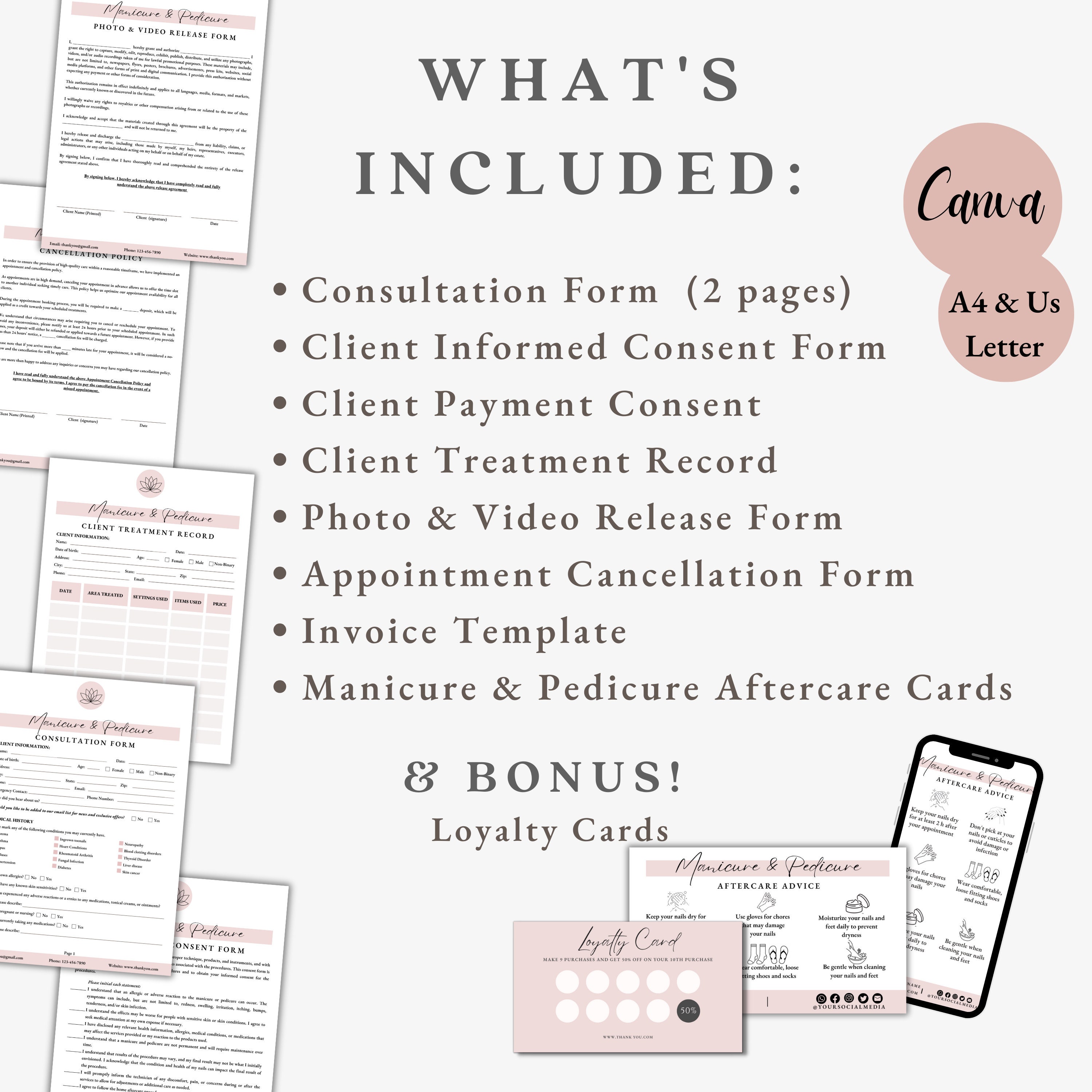 Nail Consent Form, Nail Consultation, Pedicure Forms, Nail Aftercare ...