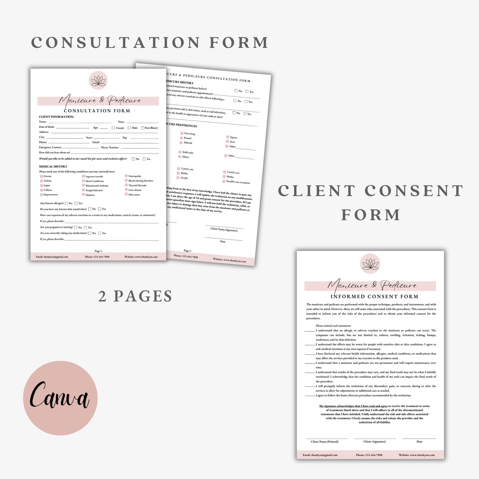Nail Consent Form, Nail Consultation, Pedicure Forms, Nail Aftercare ...