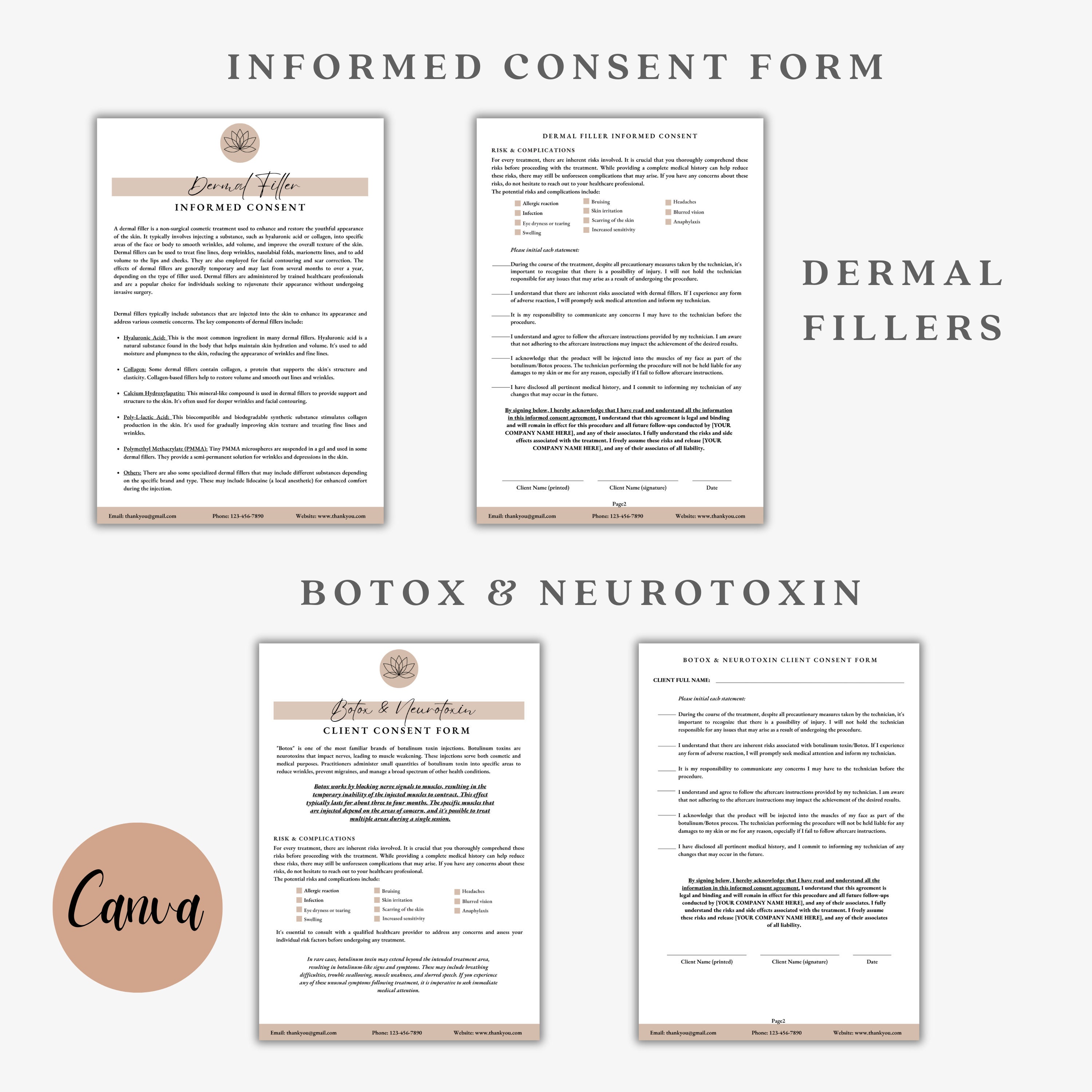 Dermal Filler, Botox, Botulin Toxin, Consultation Forms, Consent Form ...