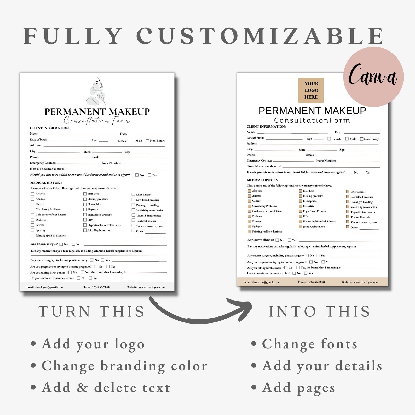 Permanent Makeup Forms, PMU Consent Form, Makeup Consultation, PMU ...