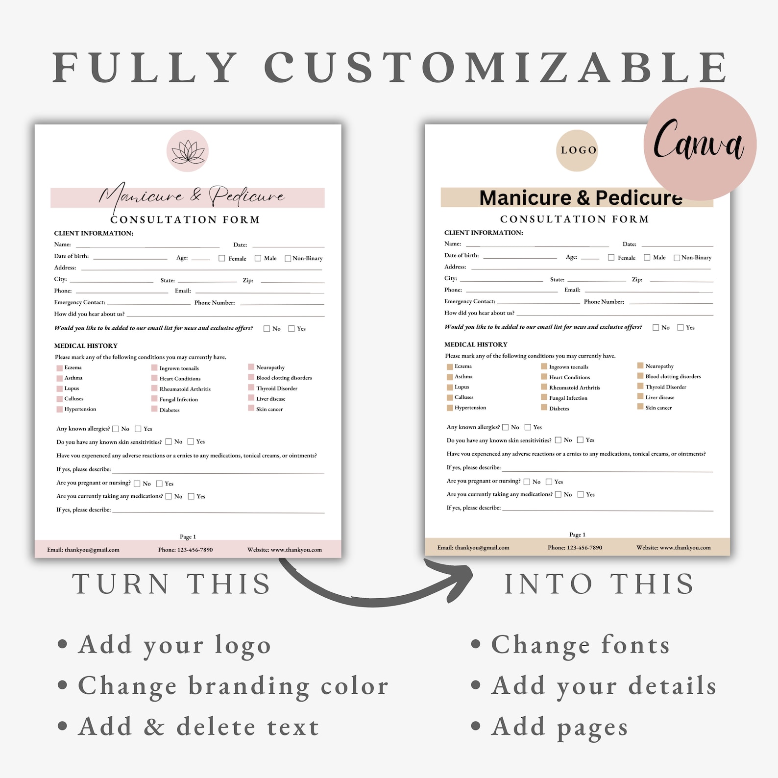 Nail Consent Form, Nail Consultation, Pedicure Forms, Nail Aftercare ...