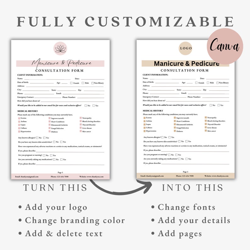 Nail Consent Form, Nail Consultation, Pedicure Forms, Nail Aftercare ...