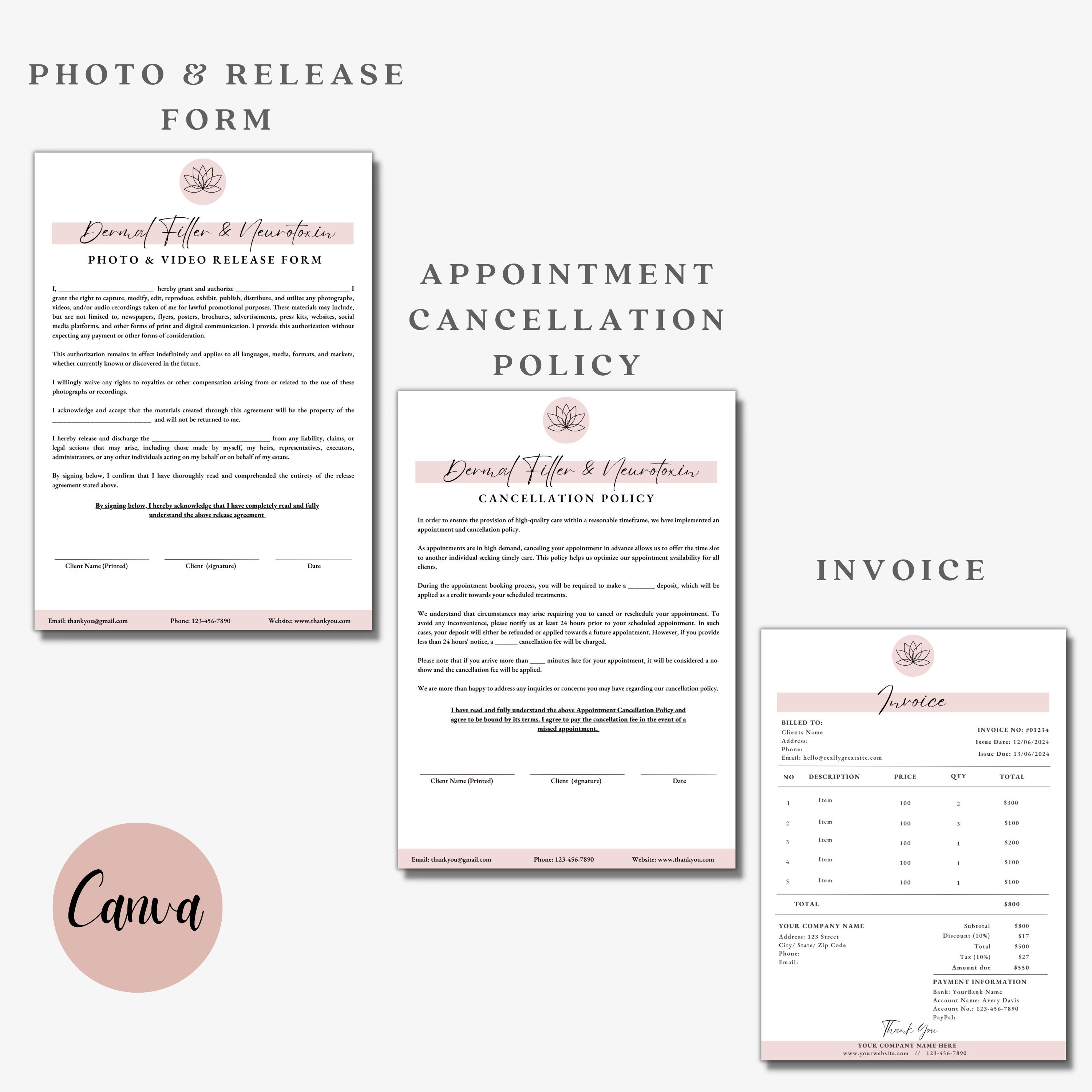 Dermal Filler, Botox, Botulin Toxin, Consultation Forms, Consent Form ...