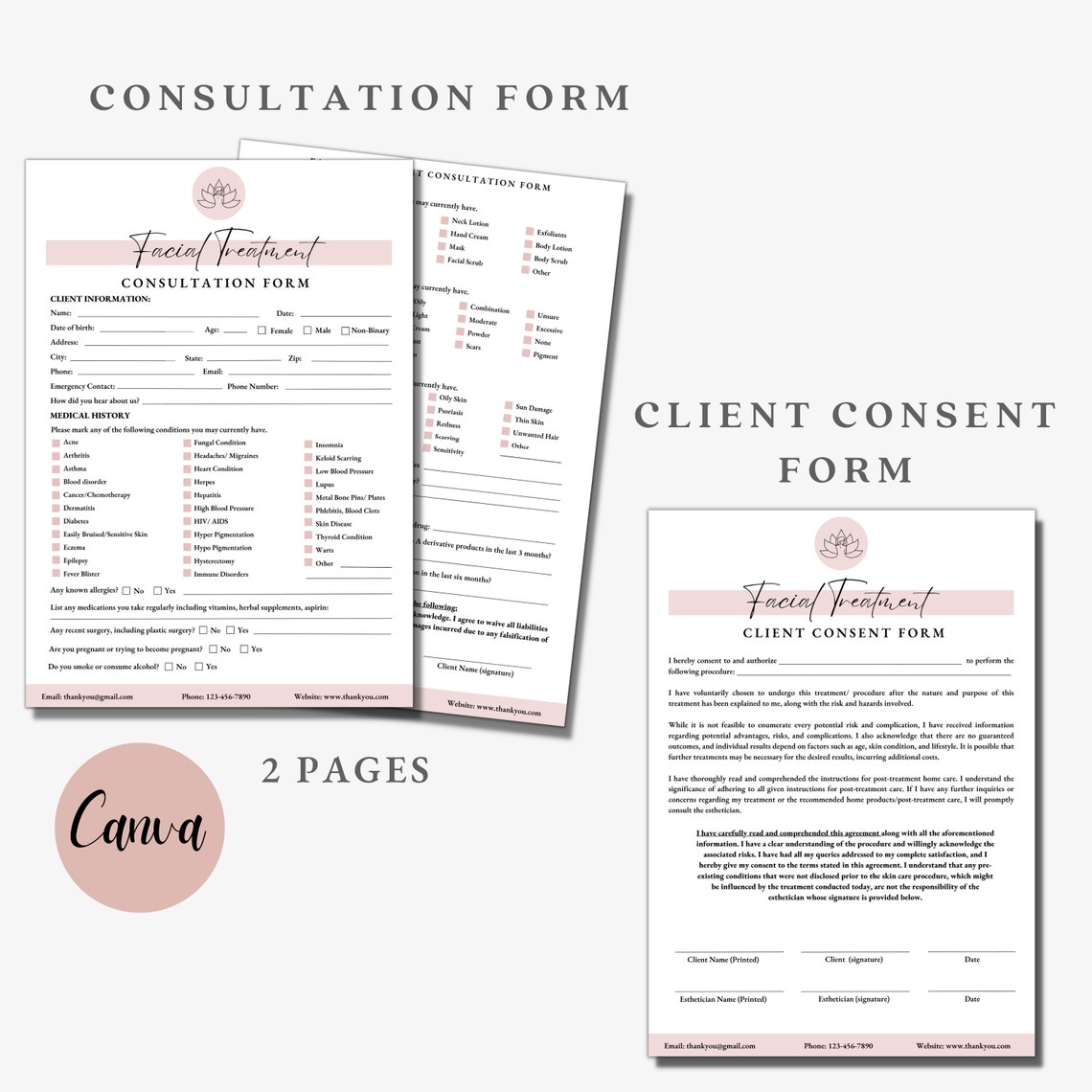 Facial Treatment Forms, Esthetician Forms Bundle, Skincare Forms ...