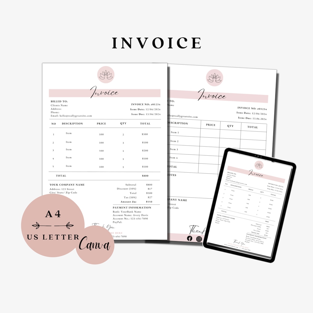Editable Invoice Document, Service Invoice, Billing Form, Custom ...