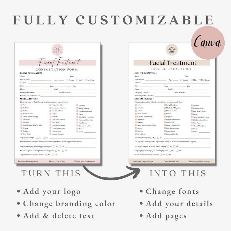 Facial Treatment Forms, Esthetician Forms Bundle, Skincare Forms ...