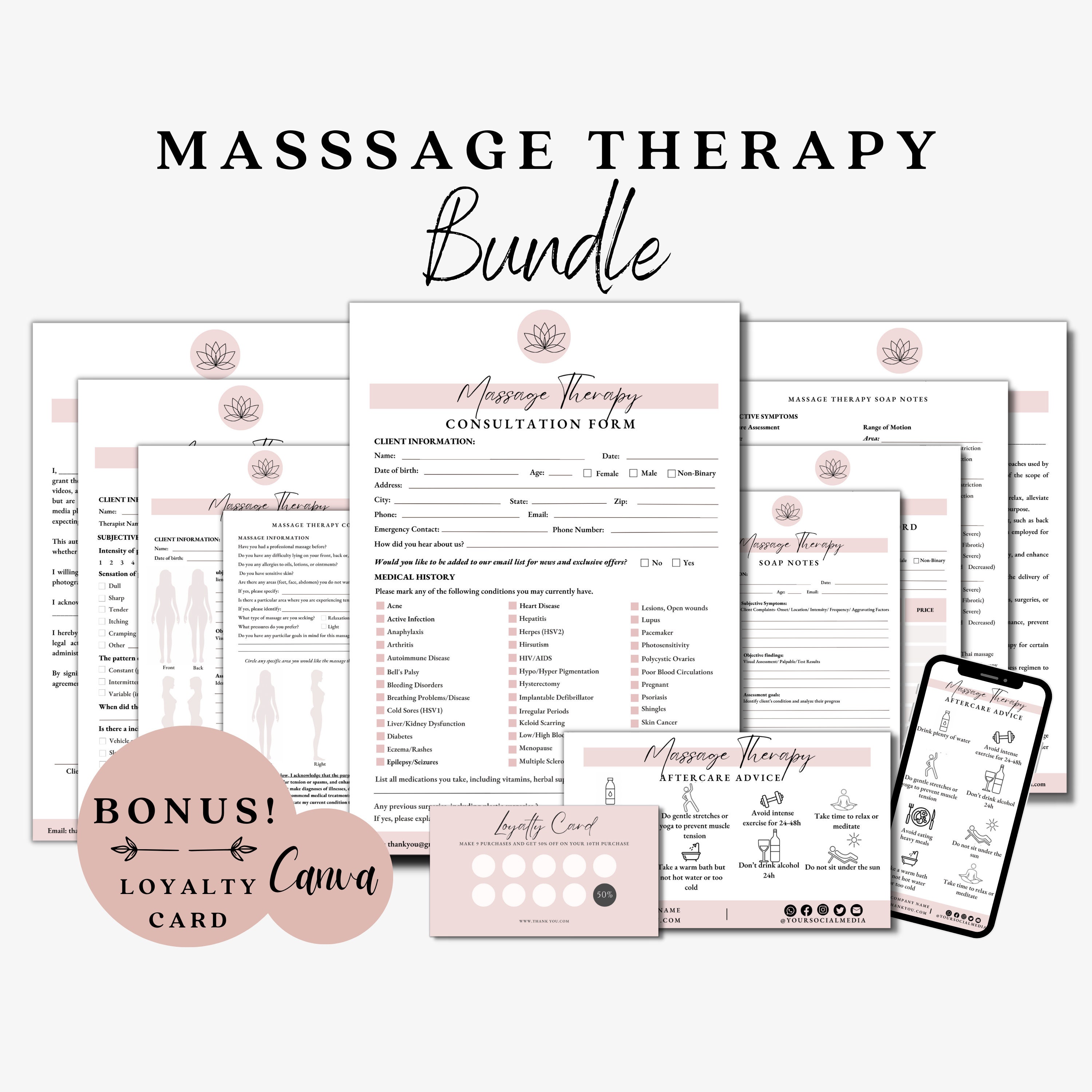 Massage Therapy Form, Massage Intake Form, Massage Aftercare, Massage ...
