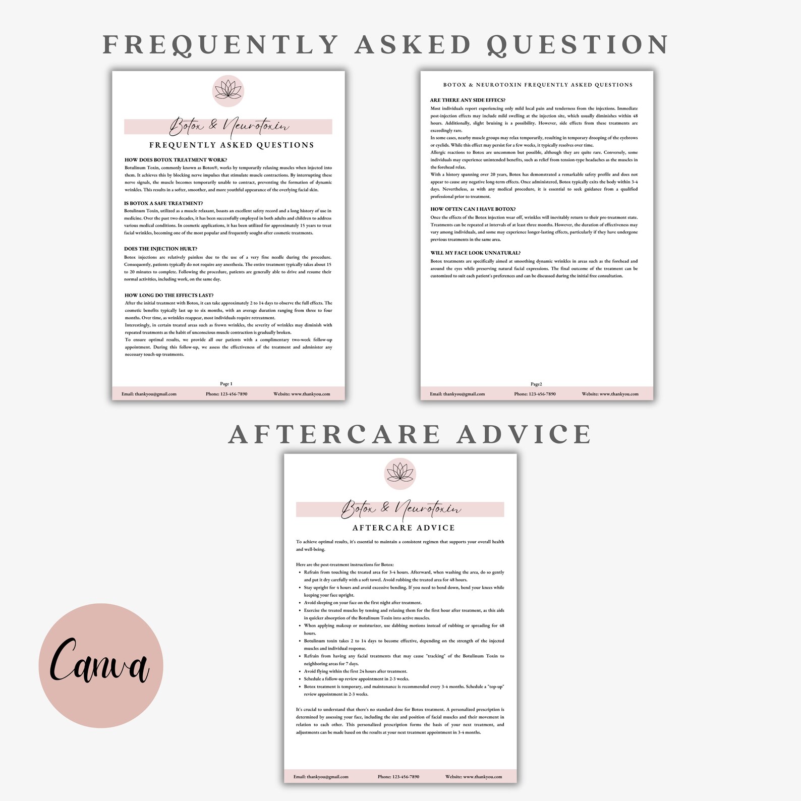 Botox, Botulin Toxin, Consultation Forms, Consent Form, Aftercare ...