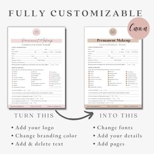 Permanent Makeup Forms, PMU Consent Form, Makeup Consultation, PMU ...