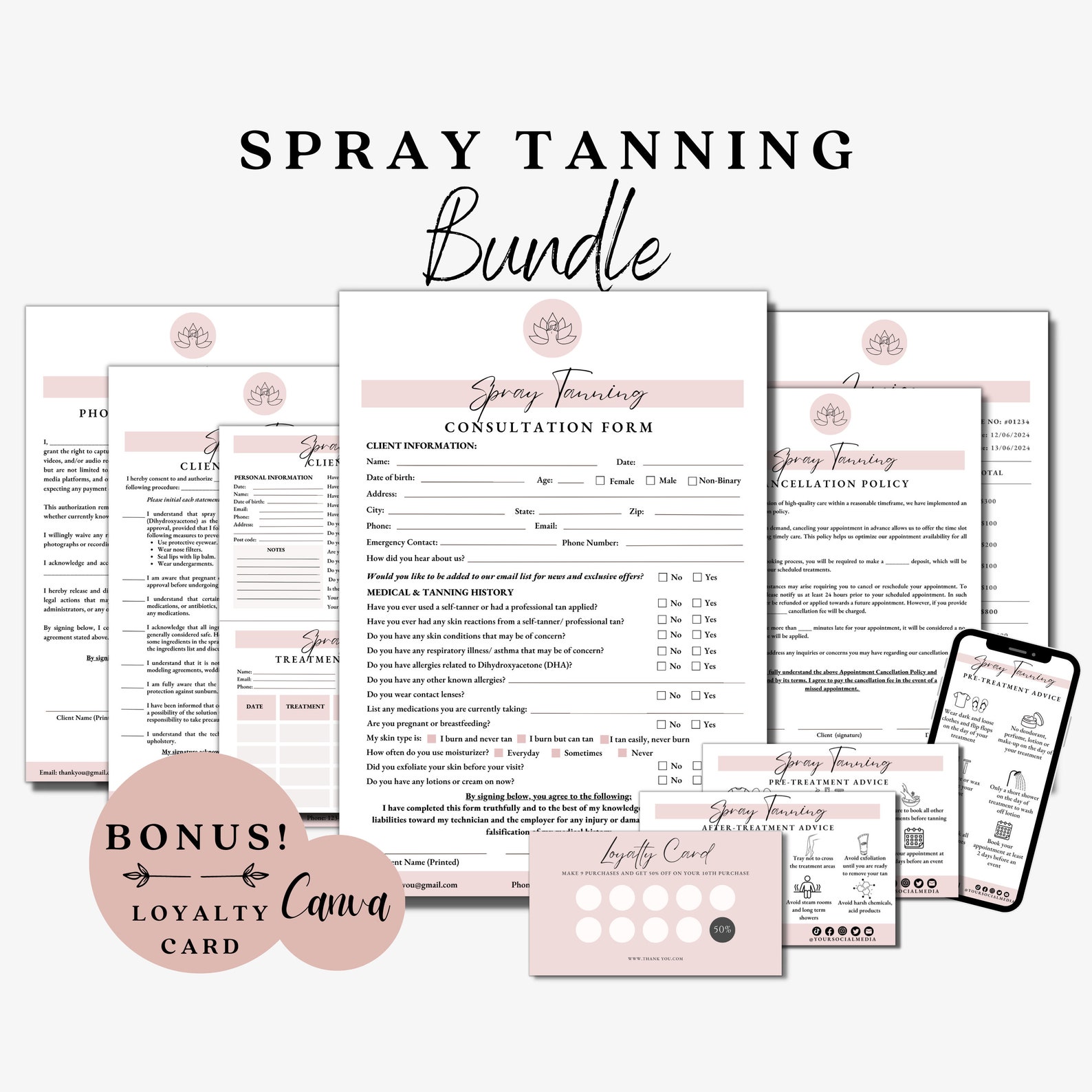 Spray Tan Consent Form, Tanning Consent, Tanning Salon Forms, Editable ...