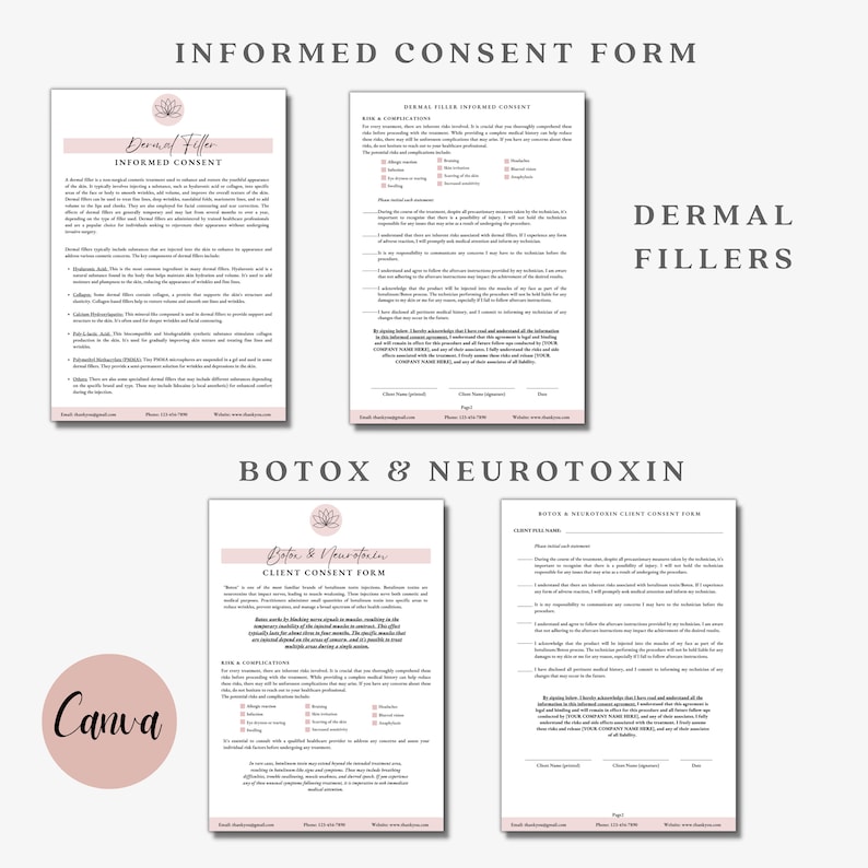 Dermal Filler, Botox, Botulin Toxin, Consultation Forms, Consent Form, Aftercare Advice ...