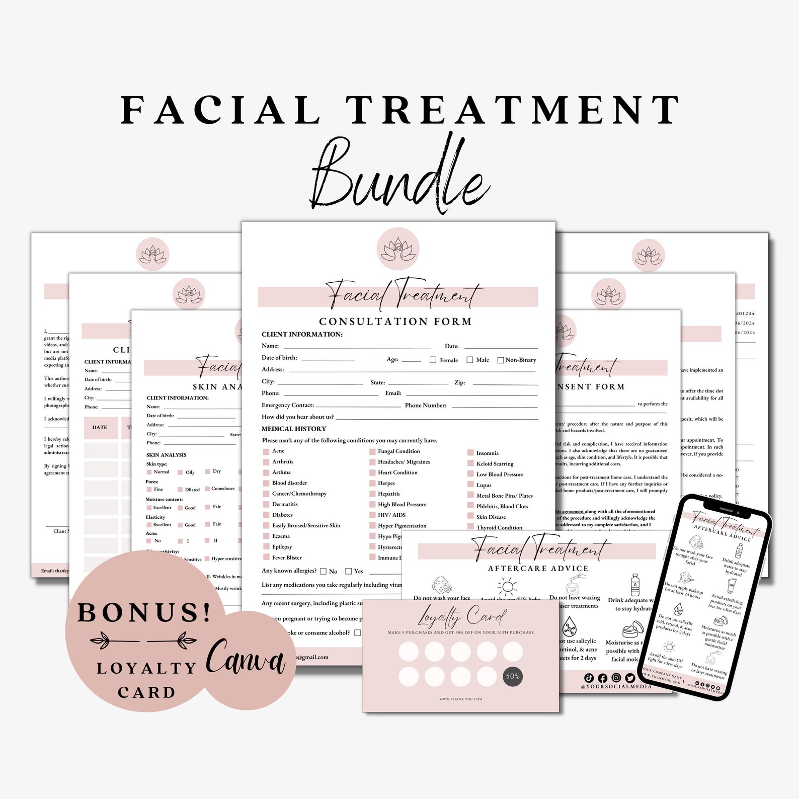 Facial Treatment Forms, Esthetician Forms Bundle, Skincare Forms ...
