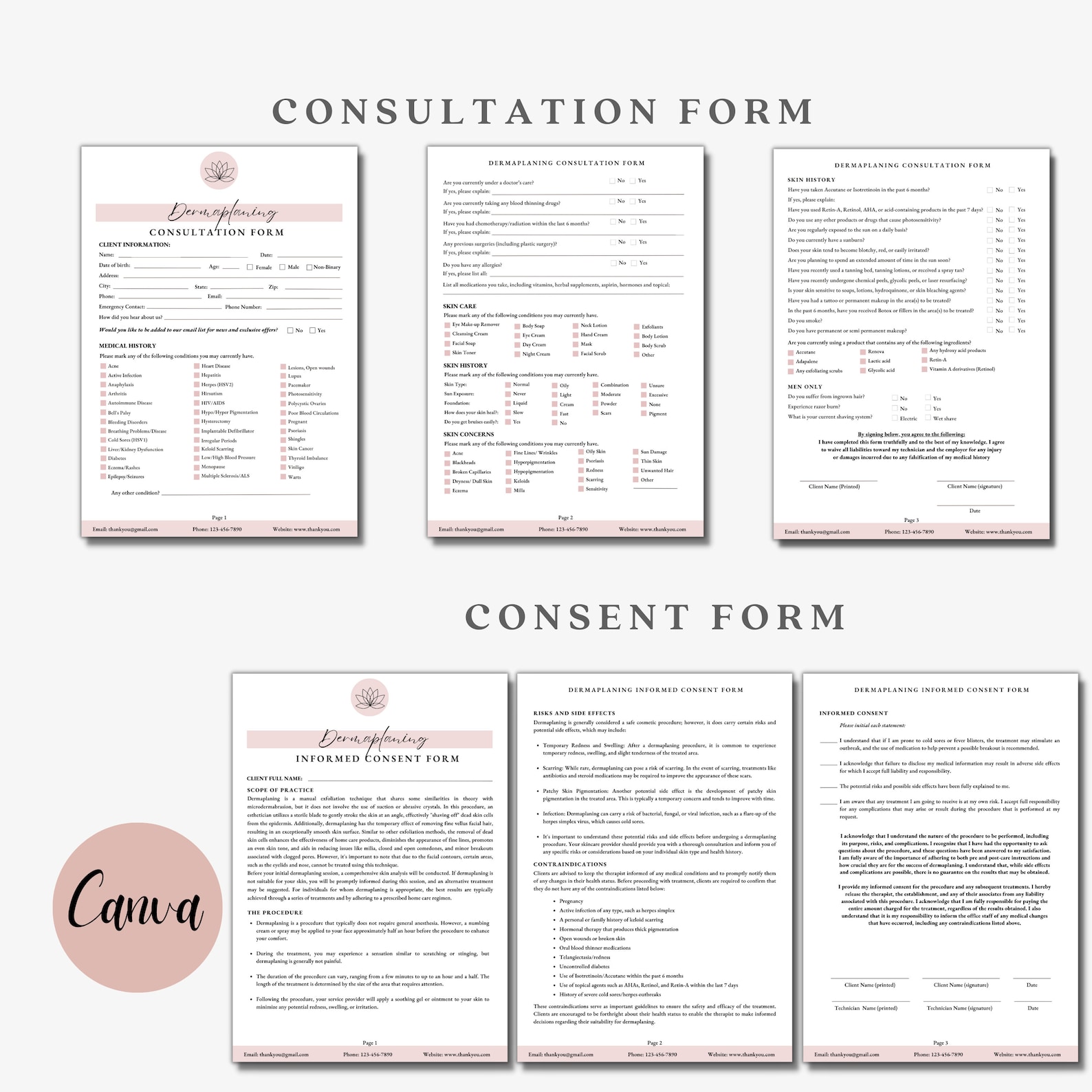 Dermaplaning Forms, Facial Consultation, Skincare Consent, Skincare ...