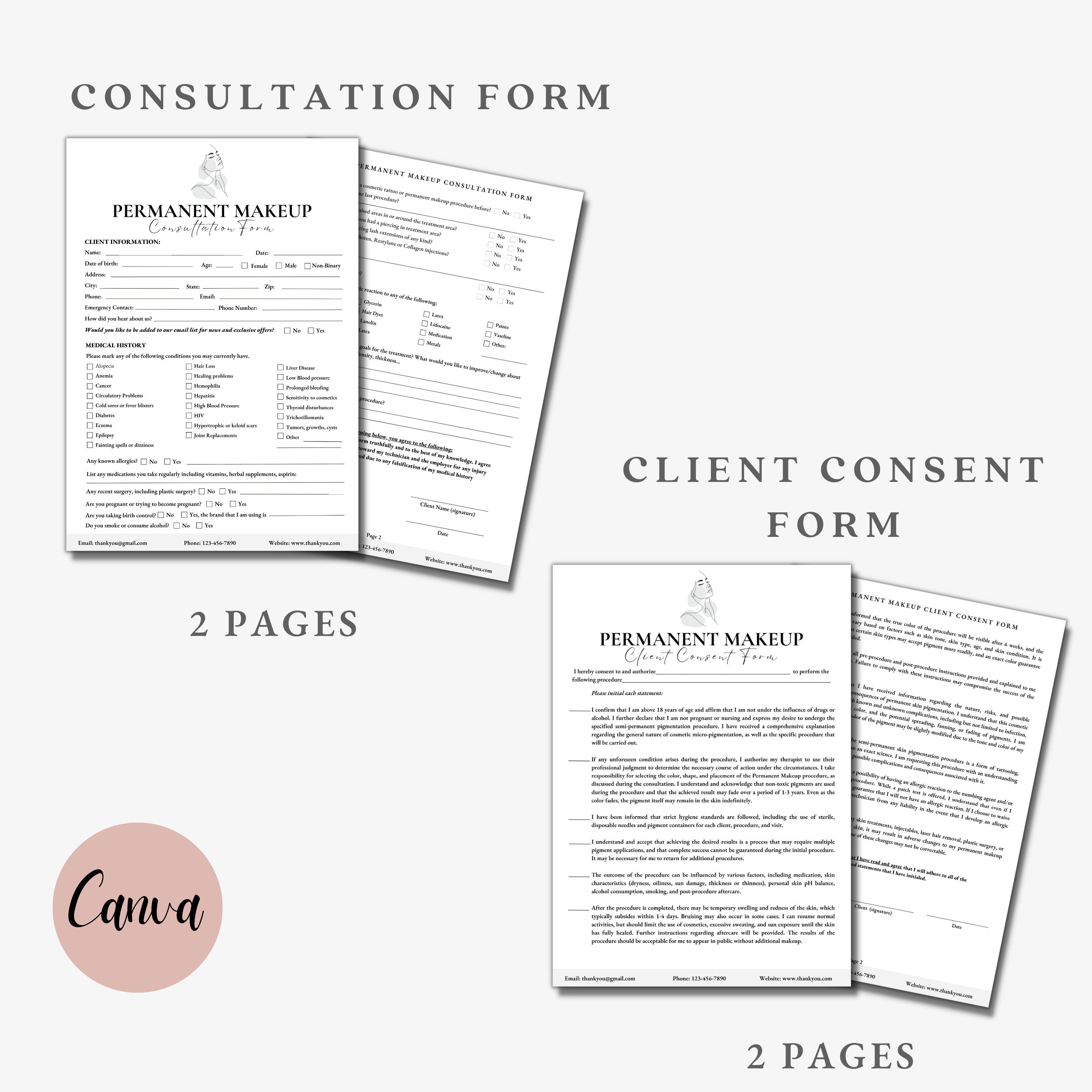 Permanent Makeup Forms, PMU Consent Form, Makeup Consultation, PMU ...