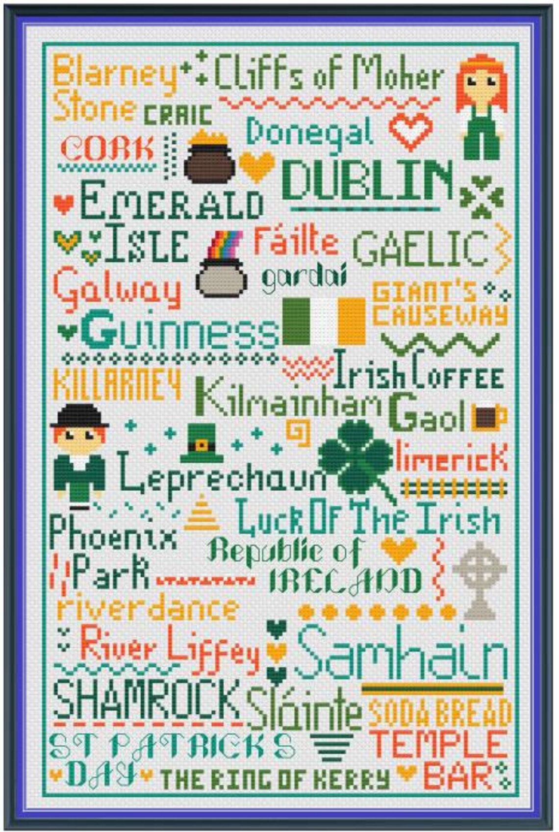 Famous Irish Places Cross Stitch Pattern, Word Poster PDF - Etsy