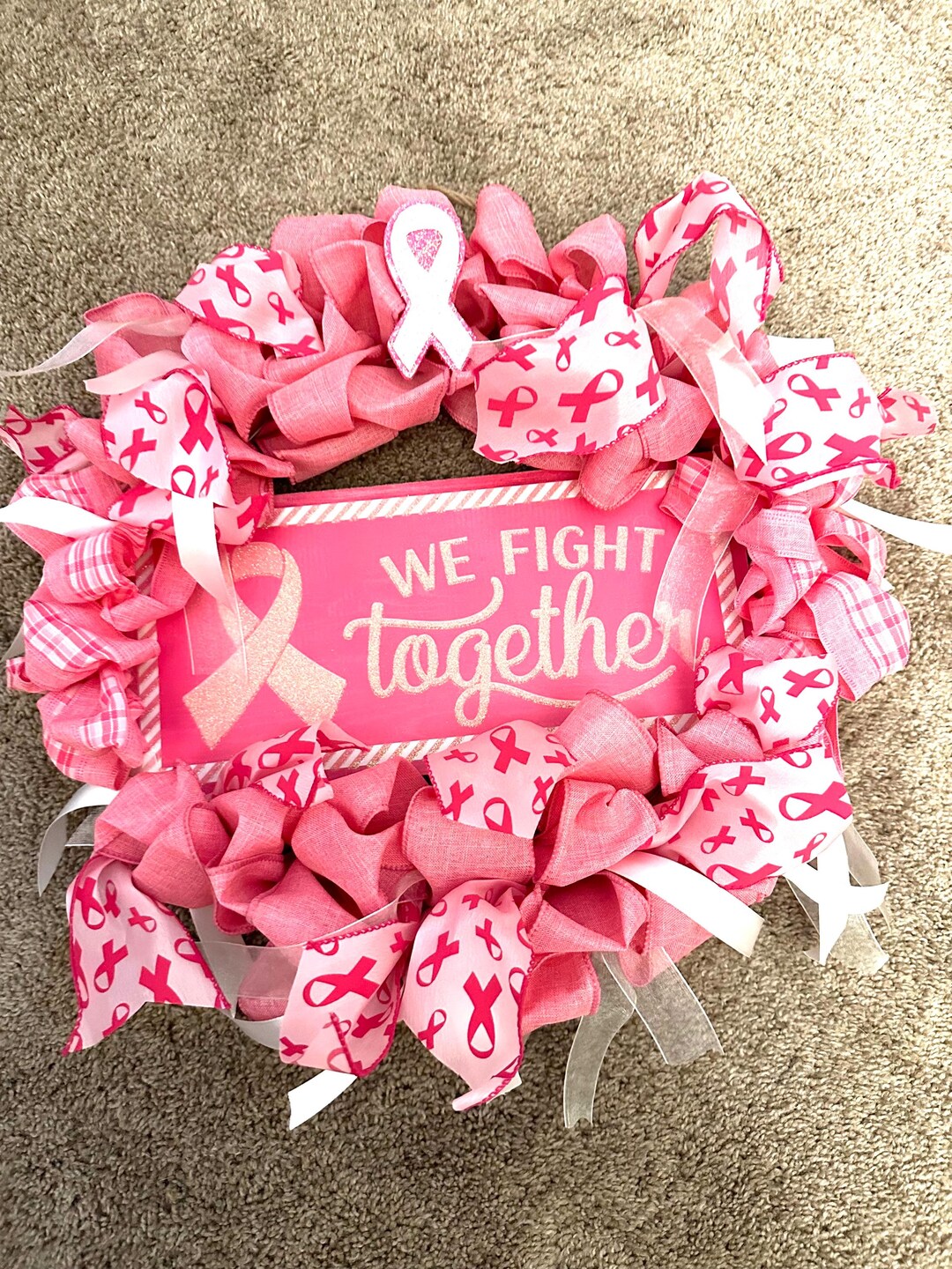 We Fight Together Breast Cancer Awareness Themed Wreath - Etsy