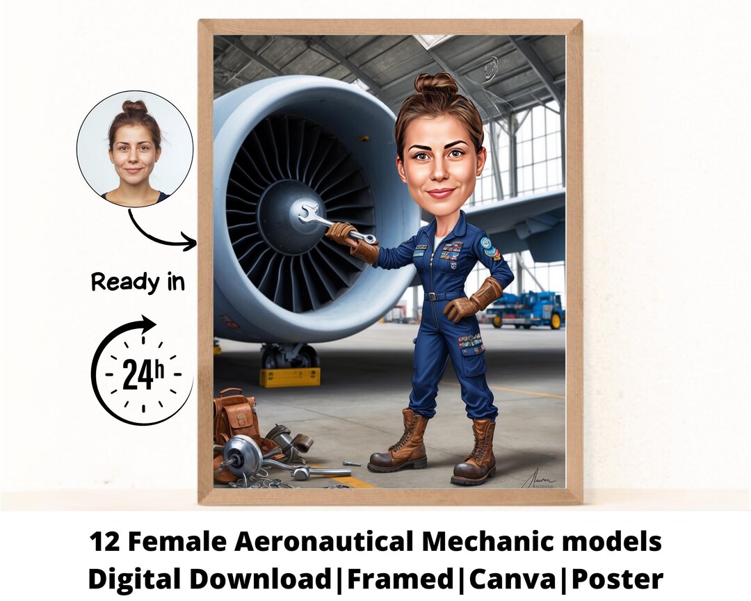 Aeronautical Mechanic Female Cartoon Portrait / Aeronautical Mechanic ...