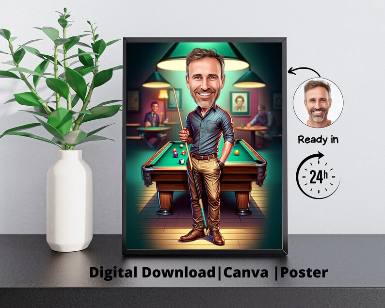 Custom Cartoon Portrait Pool Player Gift , Caricature Portrait From ...