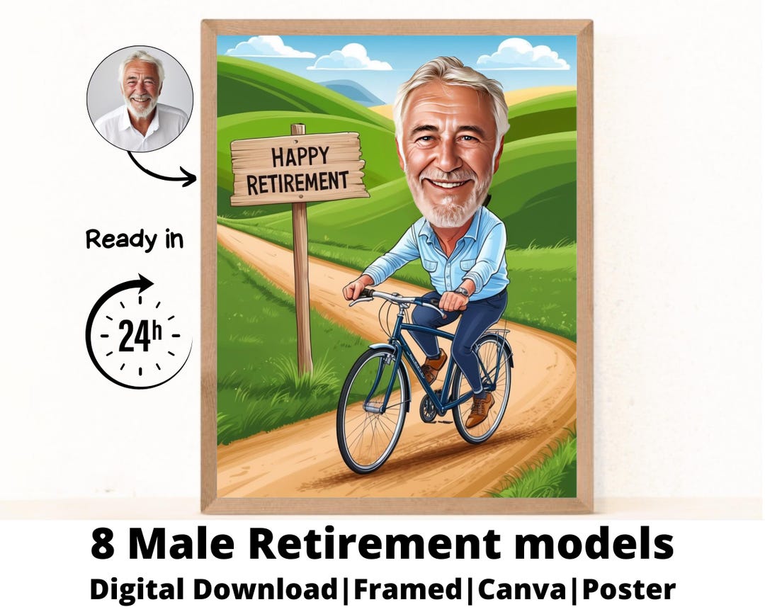 Retirement Male Cartoon Portrait, Custom Retirement Caricature Drawing ...