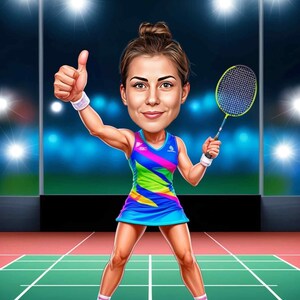 Badminton Cartoon Portrait | Badminton Gift | Custom Badminton ...