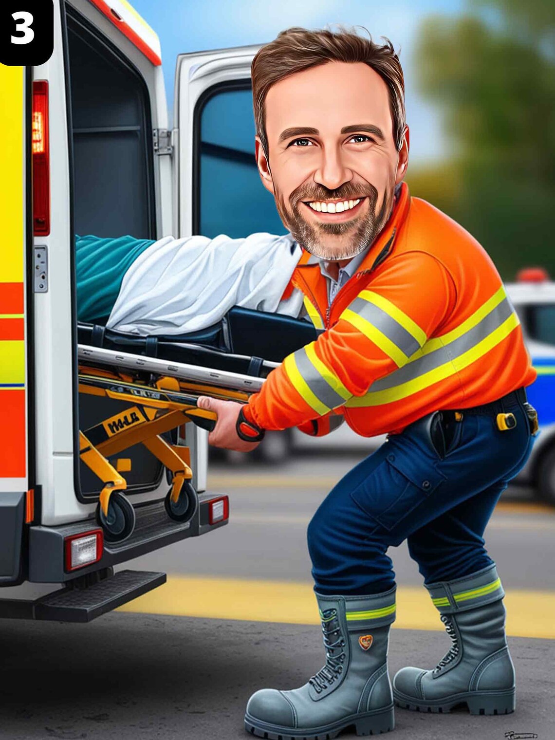 Paramedic Gift - Custom Caricature Portrait From Your Photo, Paramedic ...