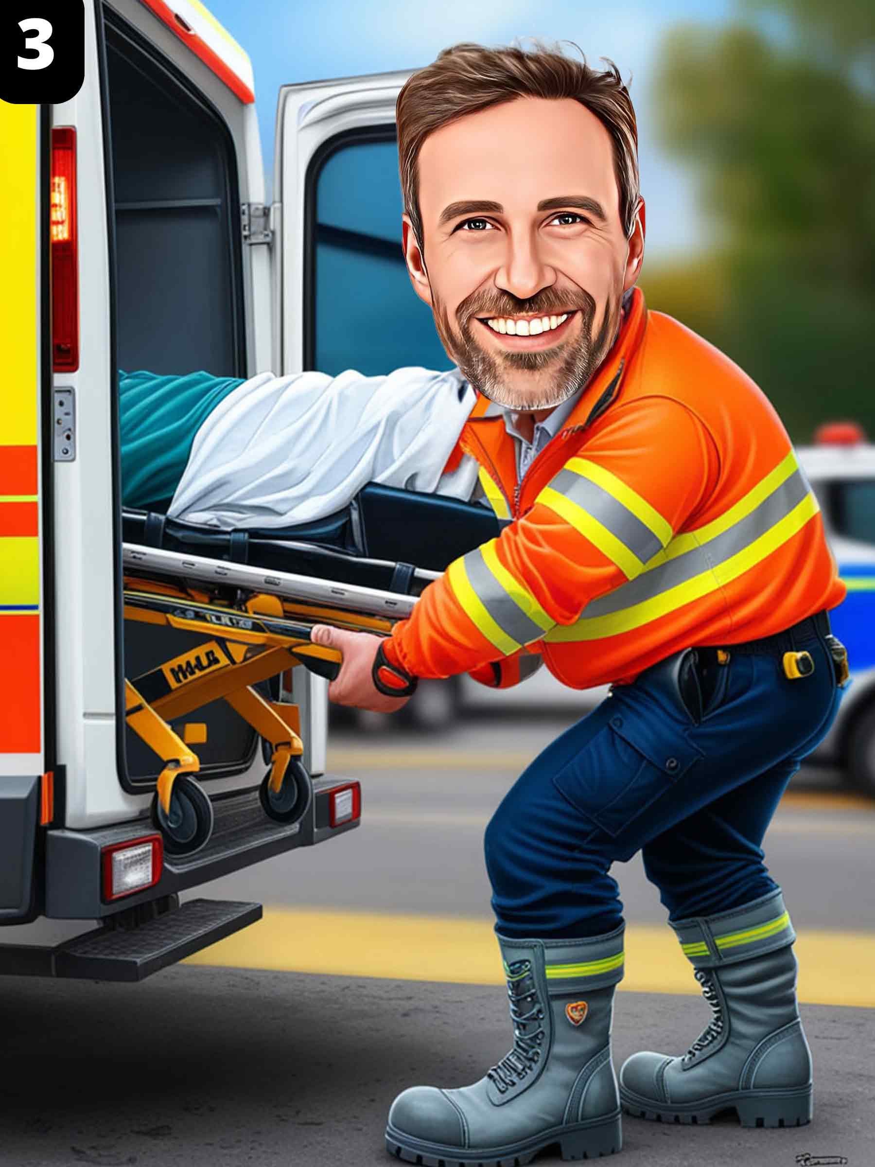 Paramedic Gift - Custom Caricature Portrait From Your Photo, Paramedic ...
