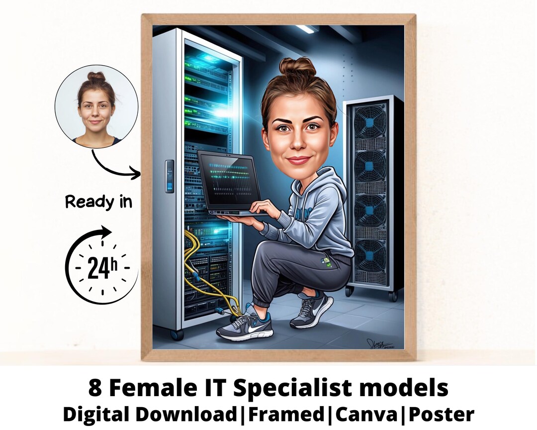 IT Specialist Female Cartoon Portrait / IT Specialist Gift / Custom IT ...